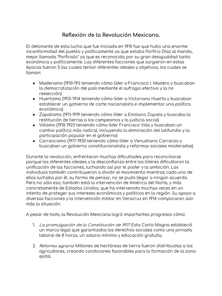 Reflexión de la Revolución Mexicana | PDF | revolución mejicana | México