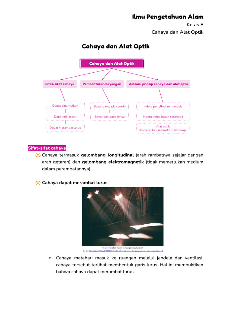IPA Kelas 8 - Cahaya Dan Alat Optik | PDF