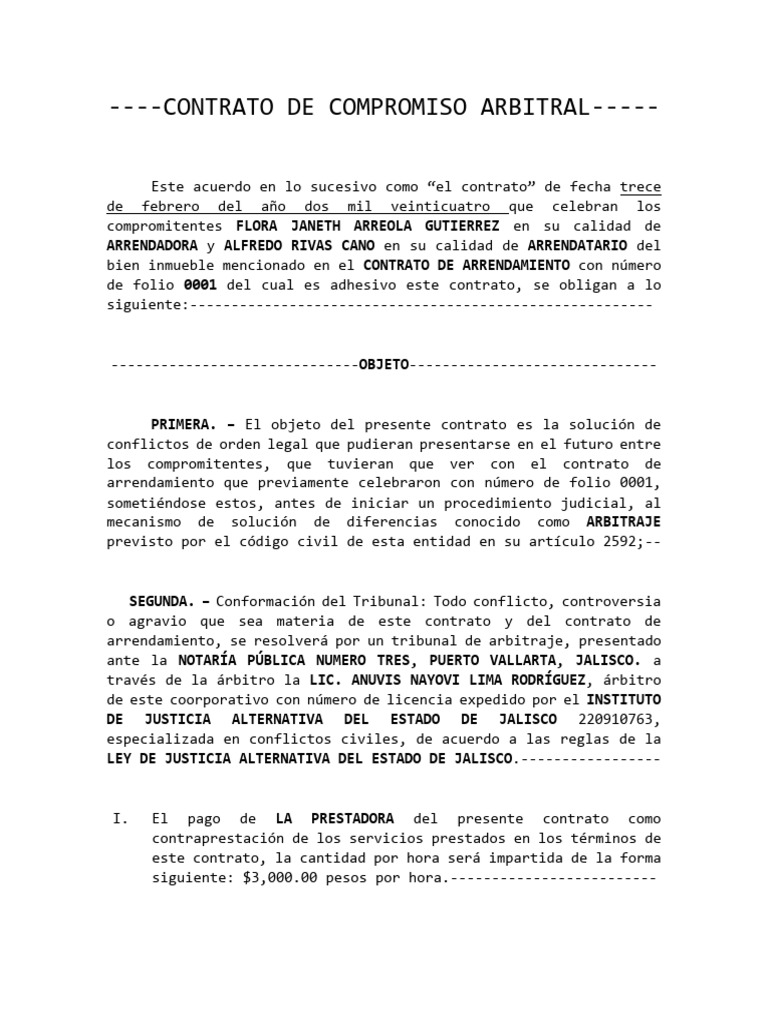 Contrato de Compromiso Arbitral 2 | PDF | Arbitraje | Derecho privado