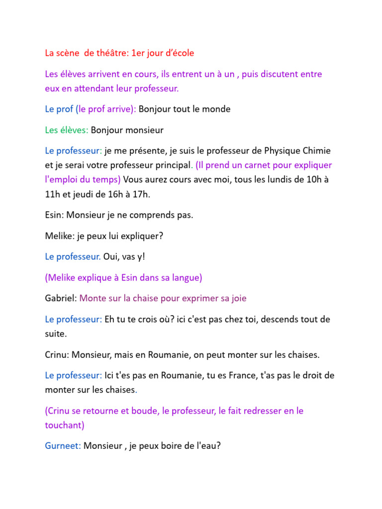 Saynète : Premier jour d'école | PDF | Art
