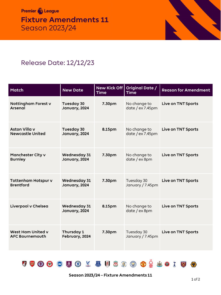Fixture Amendments 11 Season 2023 24 | PDF