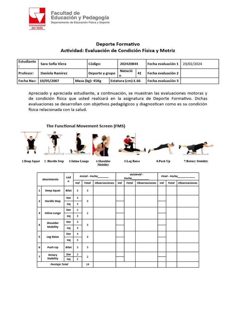 Pruebas de Condición Motriz | Descargar gratis PDF | Medicina CLINICA