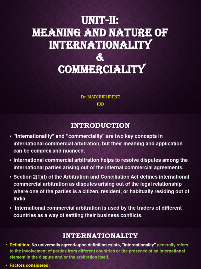 UNIT-II Commerciality - ICA | PDF | Arbitration | Jurisdiction