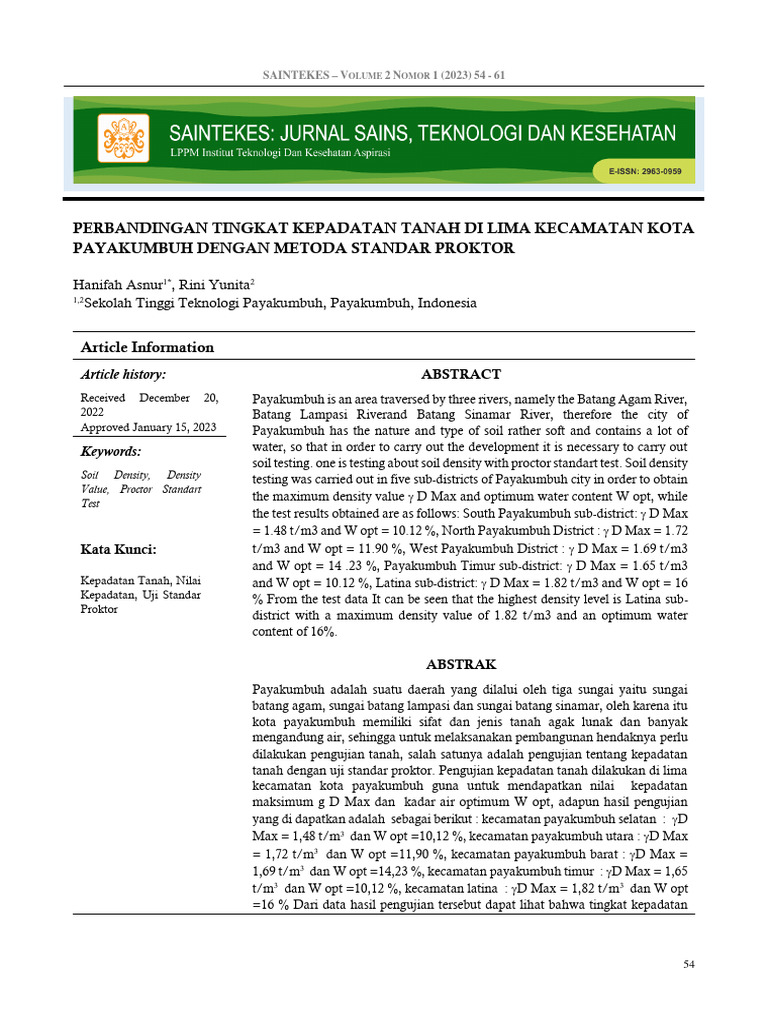 Perbandingan Tingkat Kepadatan Tanah Di Lima Kecamatan Kota Payakumbuh ...