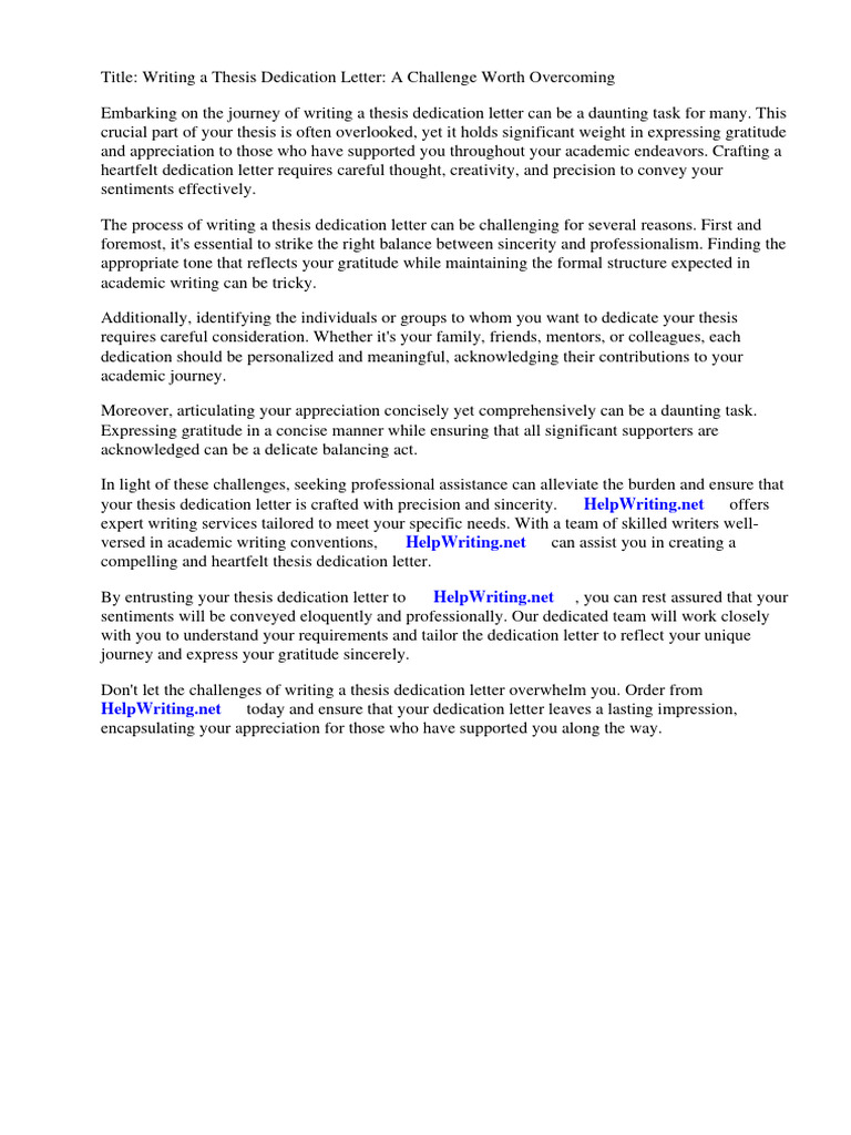 Thesis Dedication Letter Sample | PDF | Art | Self-Improvement