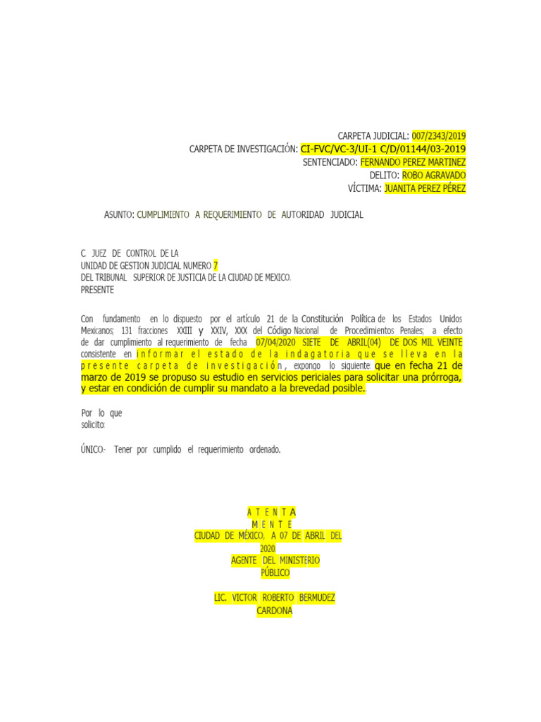 Escrito de Solicitud de Prorroga de Investigacion | PDF