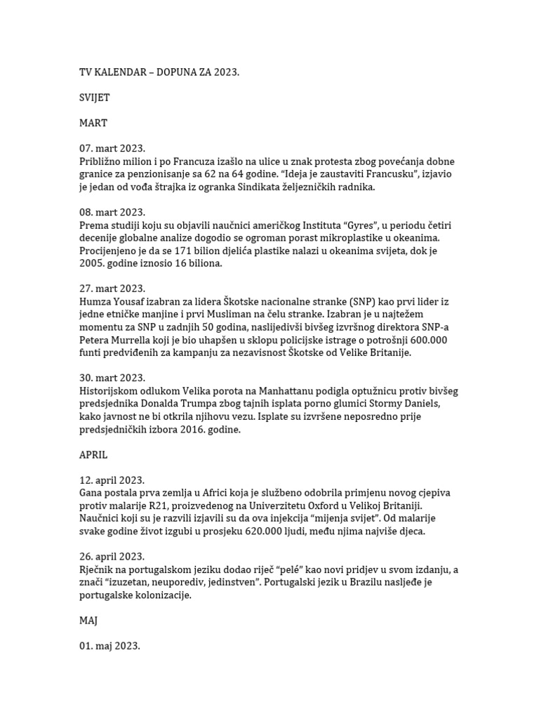 TV Kalendar Dodatak | PDF