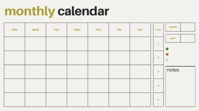 Black and Green Minimalist Dateless Monthly Content Calendar | PDF