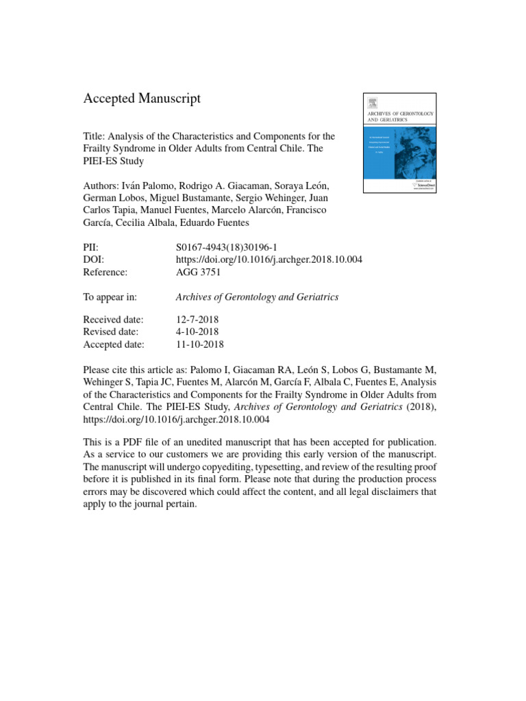 2018 Analysis of The Characterstics and Components For The Frailty ...