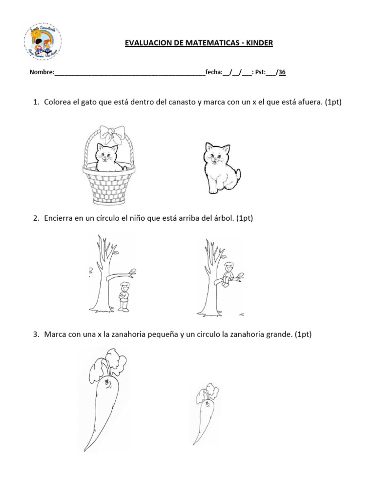 Evaluación Matemáticas Kinder | PDF | Métodos y materiales de enseñanza