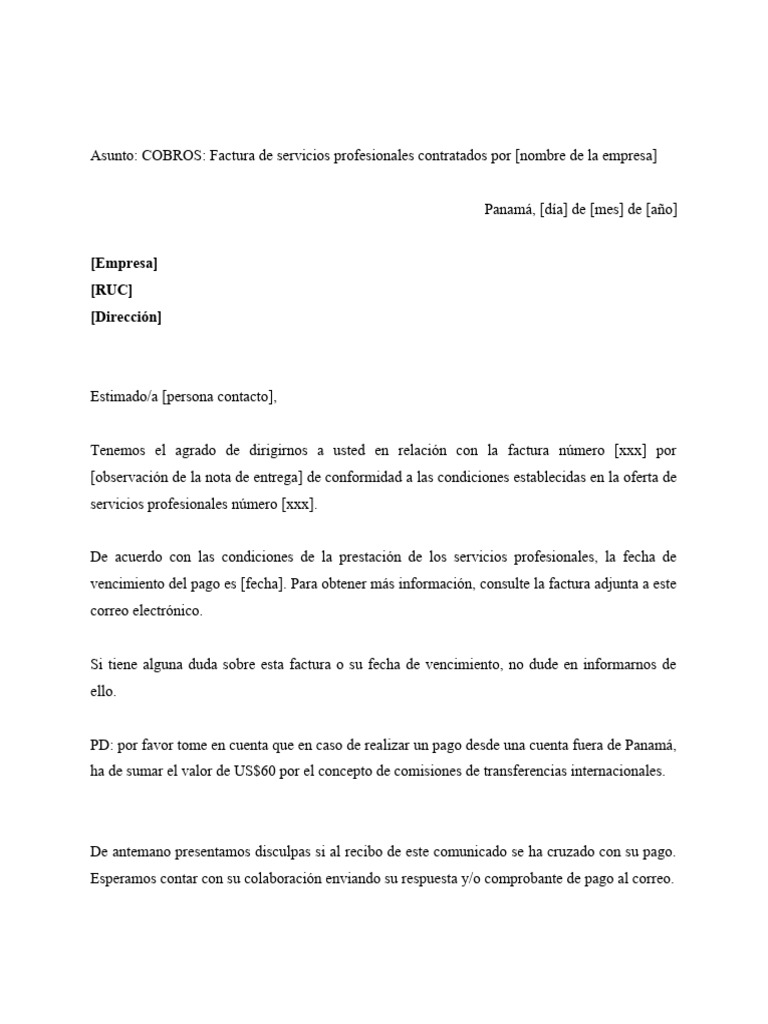 Carta para Envio de Facturas 1 | PDF