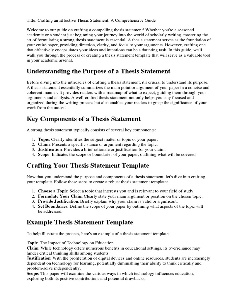 How To Write A Thesis Statement Template | PDF | Essays | Thesis