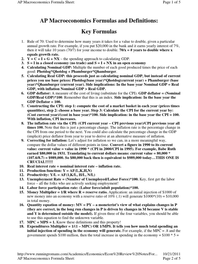 Formulas | PDF | Money Supply | Inflation