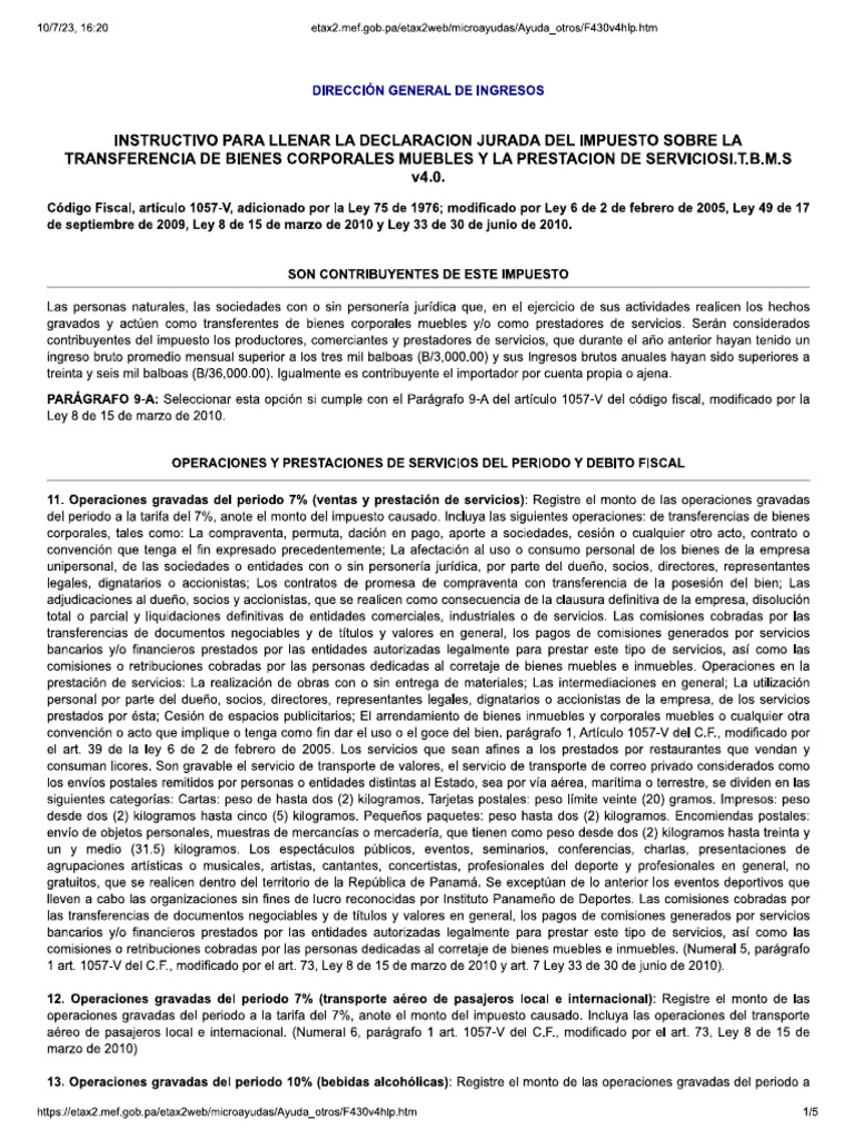 Instructivo Informe 430 (Itbms) | PDF