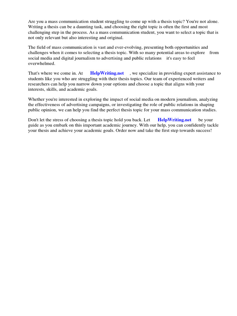 Thesis Topic Ideas For Mass Communication Students | PDF | Communication | Mass Media