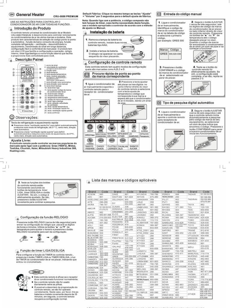 MANU02700 Manual de Instrucao Do Controle Remoto Universal CRU-0888 | PDF