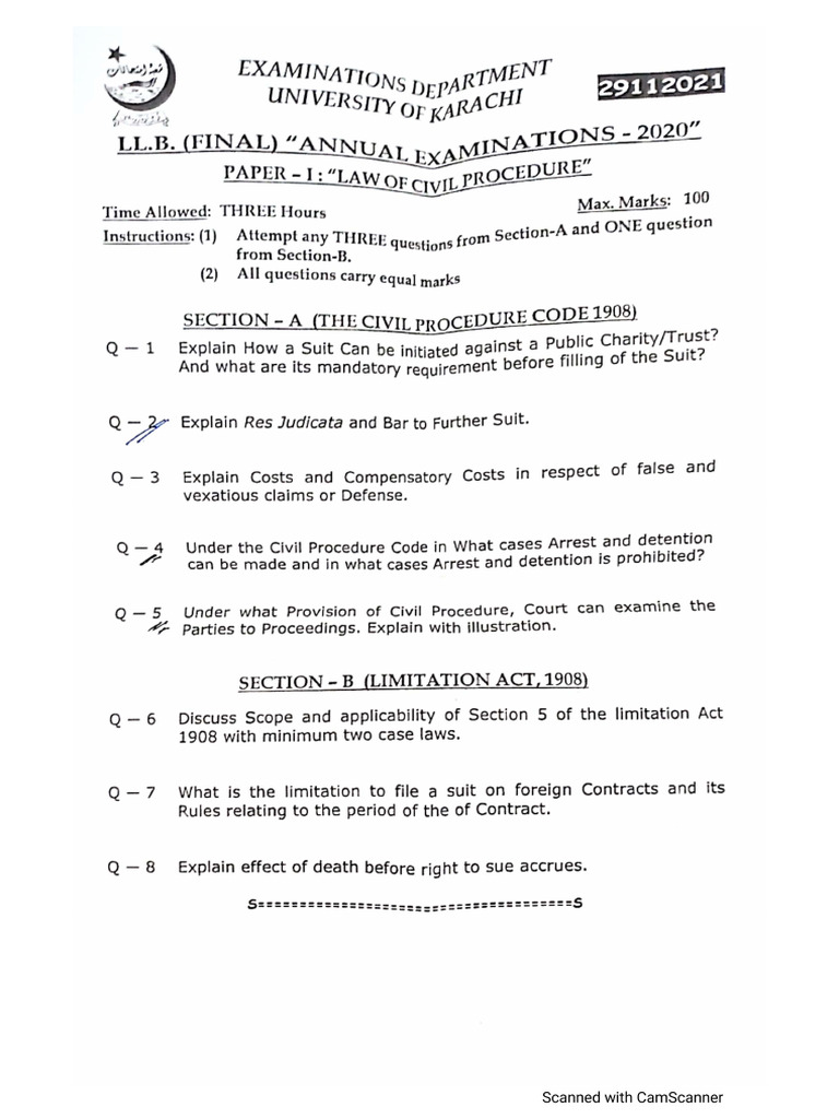 LLB Part 3 (2020) Papers | PDF