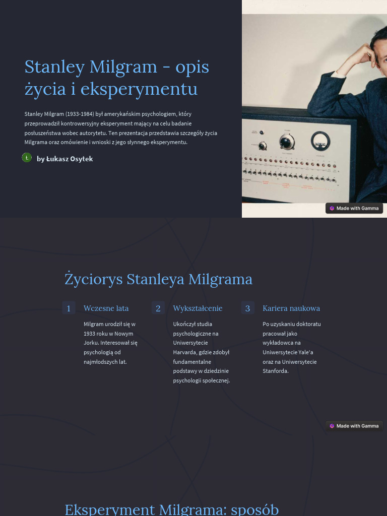 Stanley Milgram Opis Zycia I Eksperymentu | PDF