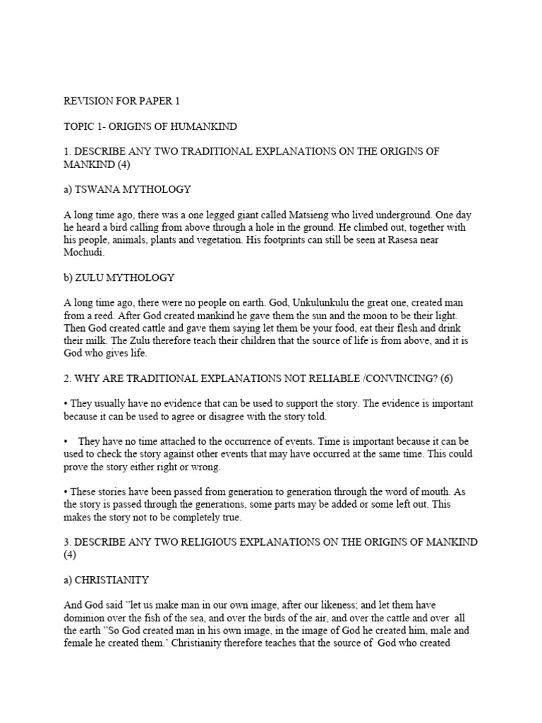 History Paper 1 Question and Answer | PDF | Homo | Angola