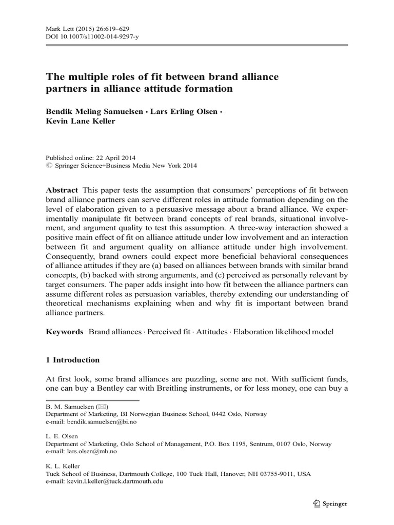 The Multiple Roles of Fit Between Brand Alliance Partners in Alliance ...