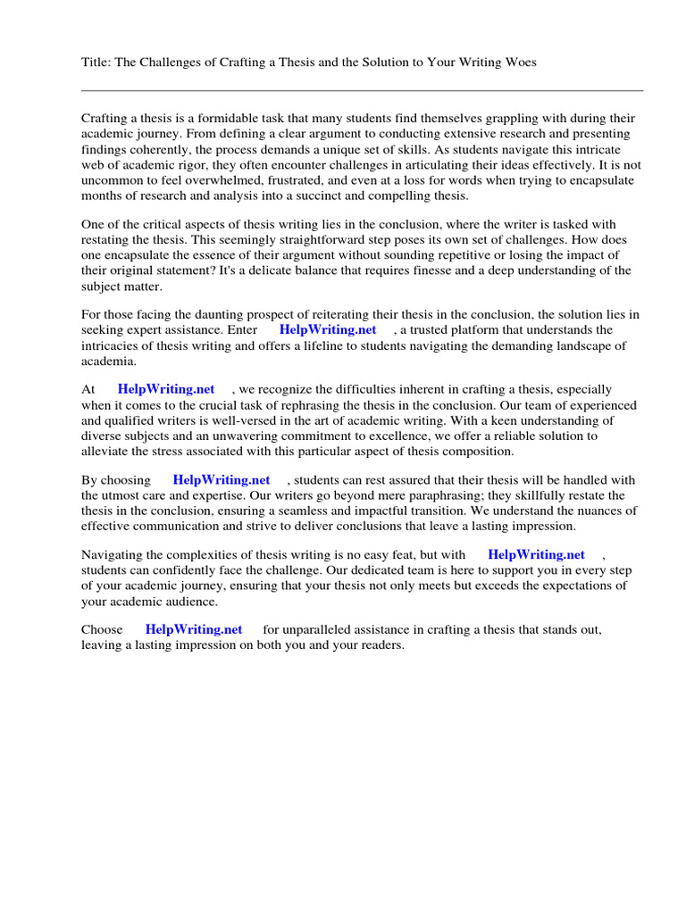 How To Restate The Thesis in The Conclusion | PDF | Essays | Thesis