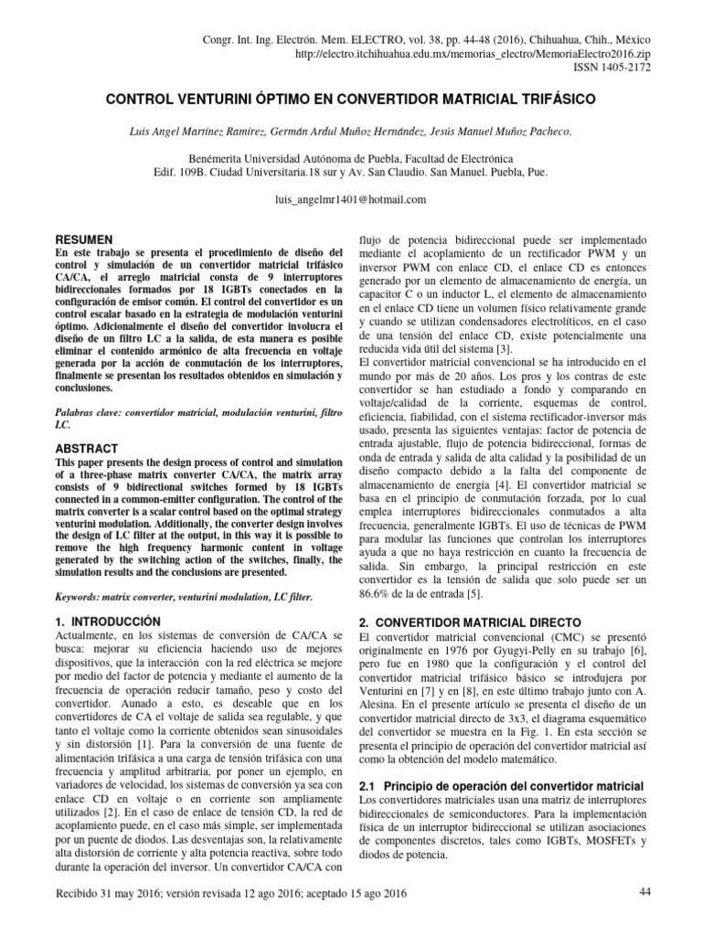 Control Venturini Óptimo en Convertidor Matricial Trifásico | PDF ...
