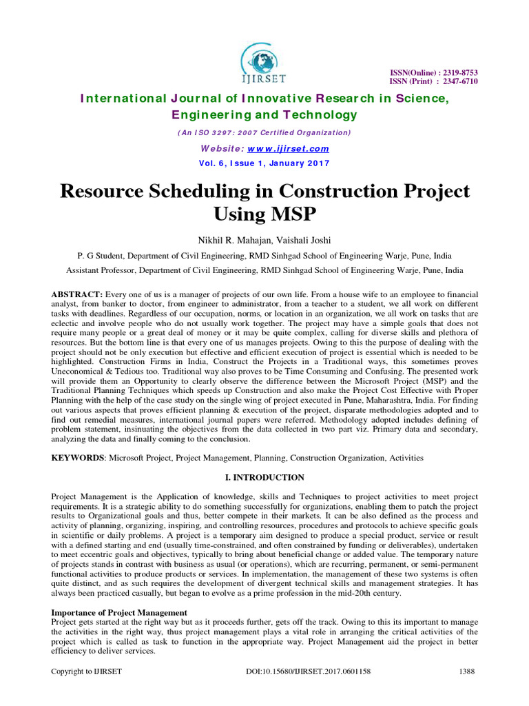 6-Resource Scheduling in Construction Project Using MSP | PDF | Project Management ...