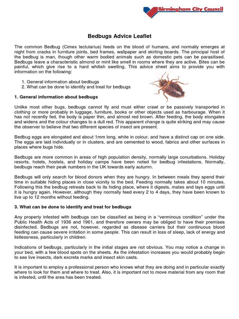 Advice Leaflet Bedbugs | Download Free PDF | Insects | Insects And Humans