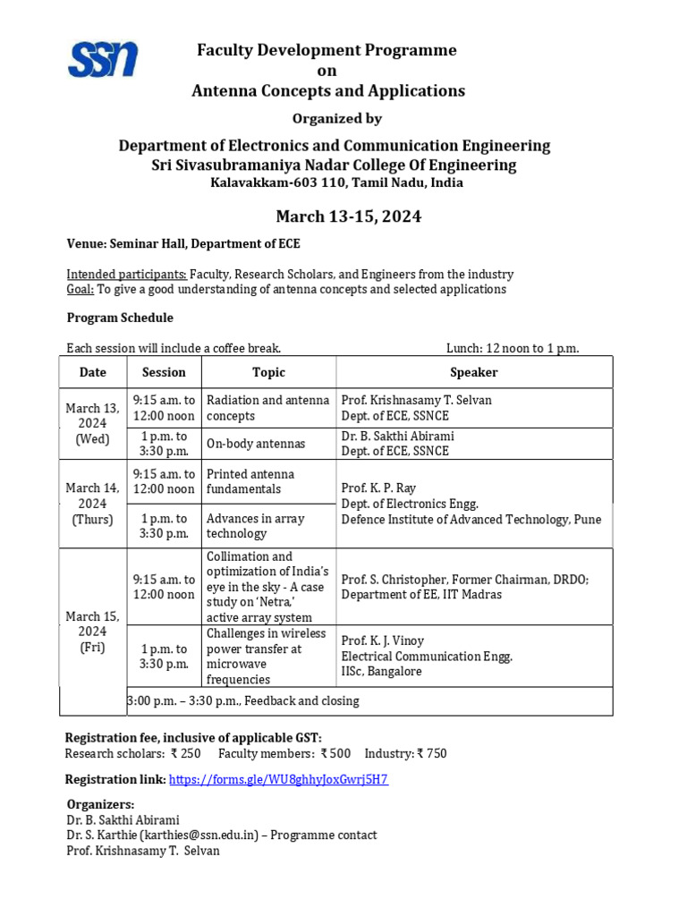 FDP On Antennas - SSN - March 2024 | PDF | Electronic Engineering | Electricity