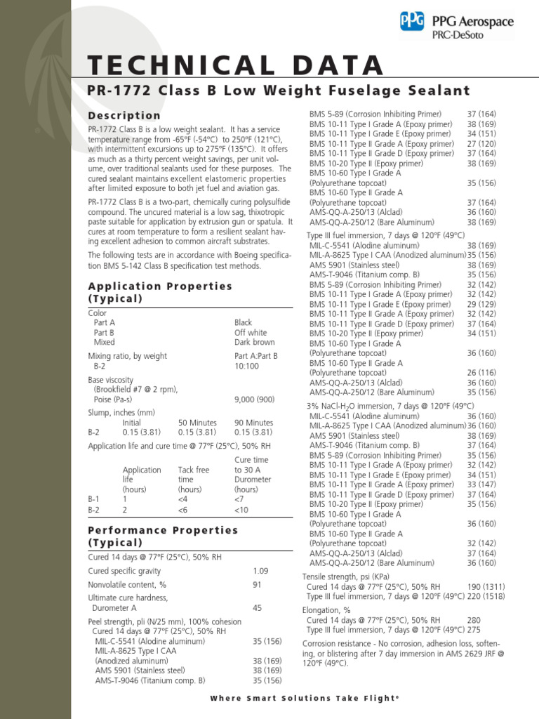 PR-1772 Class B Low Weight Fuselage Sealant | PDF | Epoxy | Polyurethane