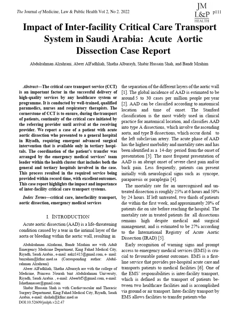 Impact of Inter-Facility Critical Care Transport System in Saudi Arabia ...