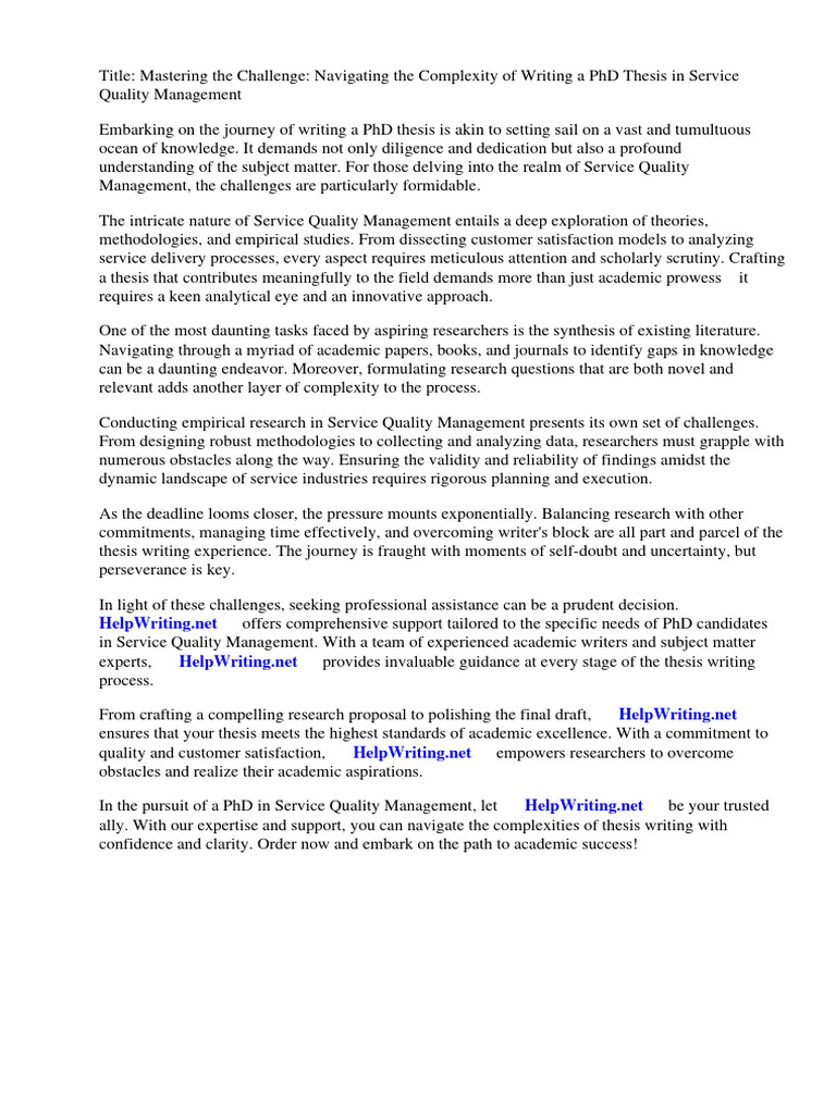 PHD Thesis in Service Quality Management | PDF