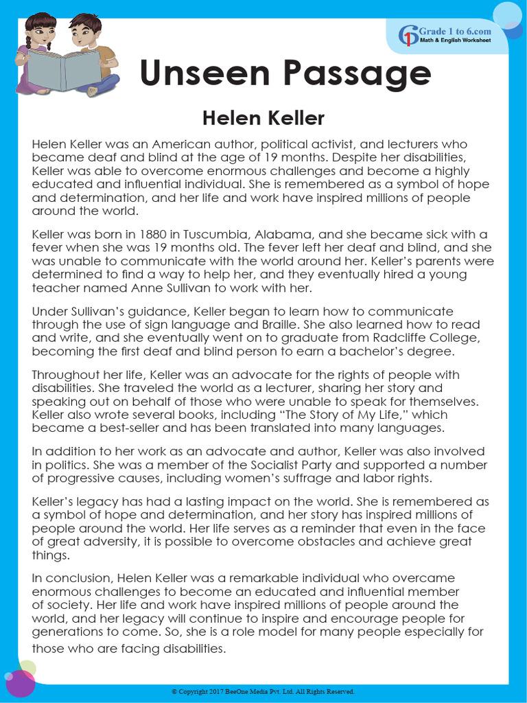 Unseen Passage - Helen Keller | PDF | Helen Keller