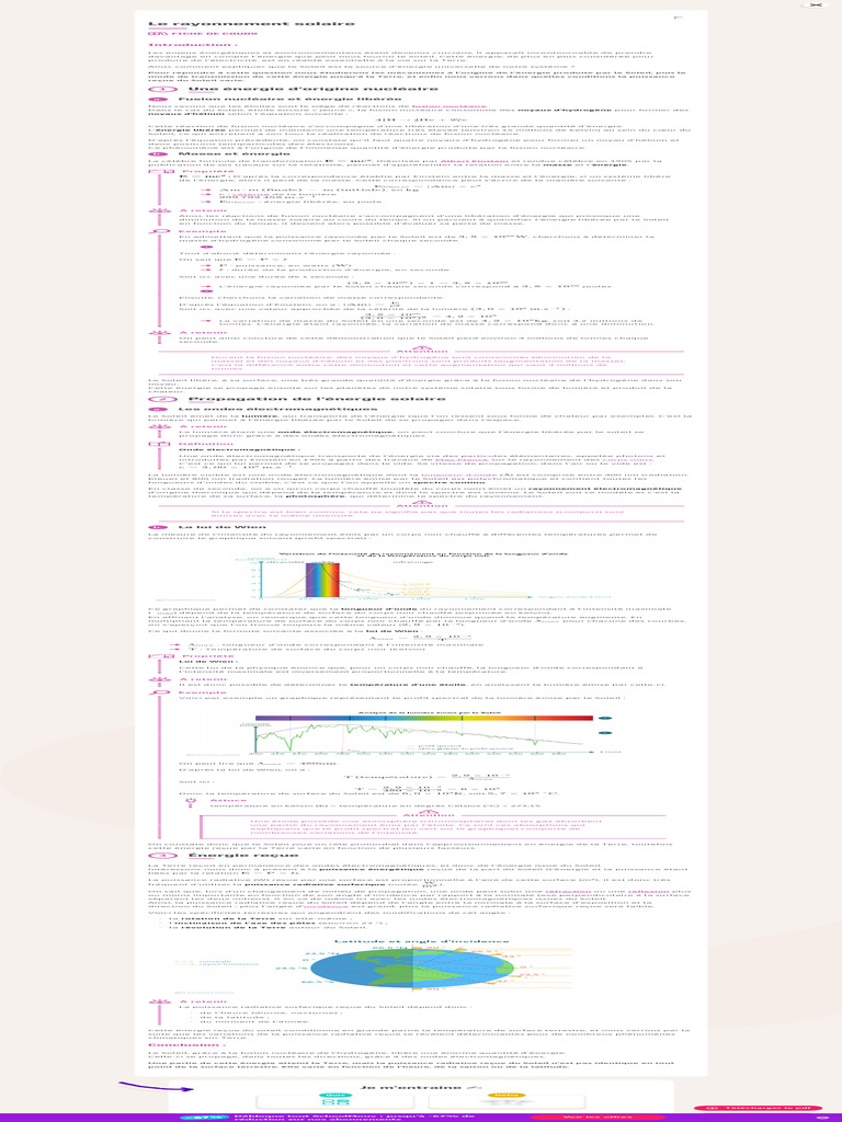 Le Rayonnement Solaire: Cours 1re - Enseignement Scientifique | PDF
