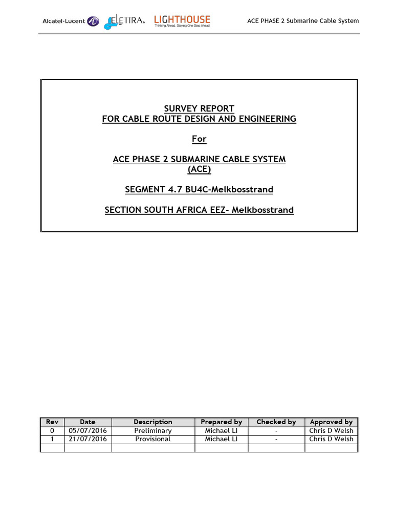 ACE-offshore Geophysical Survey Report For Submarine Cable | PDF