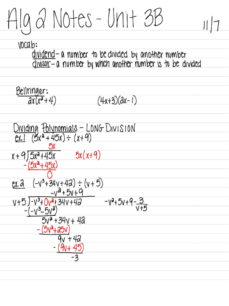 Algebra 2 - Unit 3 Dividing Polynomials-1 | PDF | Division (Mathematics ...