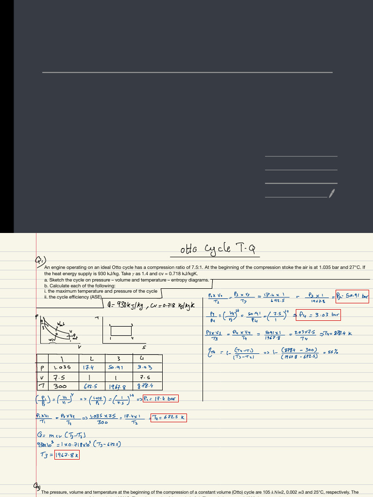 Otto Cycle Analysis and Calculations | PDF | Physics | Energy Technology