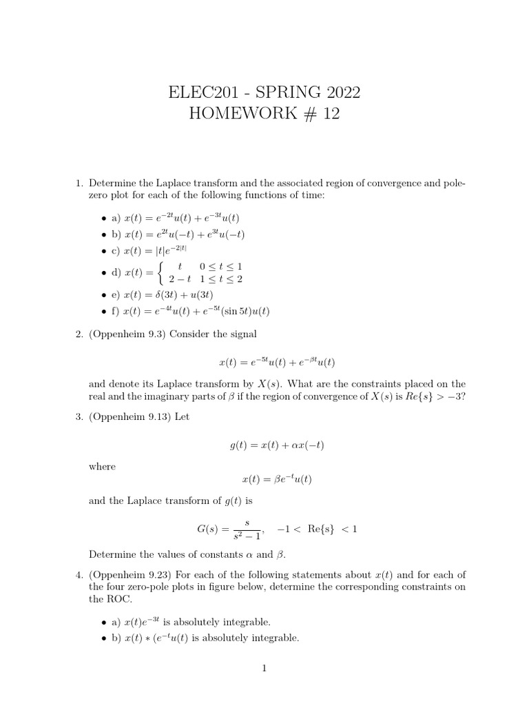 ELEC201 HW12 Laplace PDF | PDF | Teaching Methods & Materials