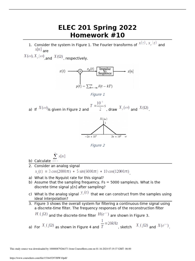 HW 10 PDF | PDF | Sampling (Signal Processing) | Filter (Signal Processing)