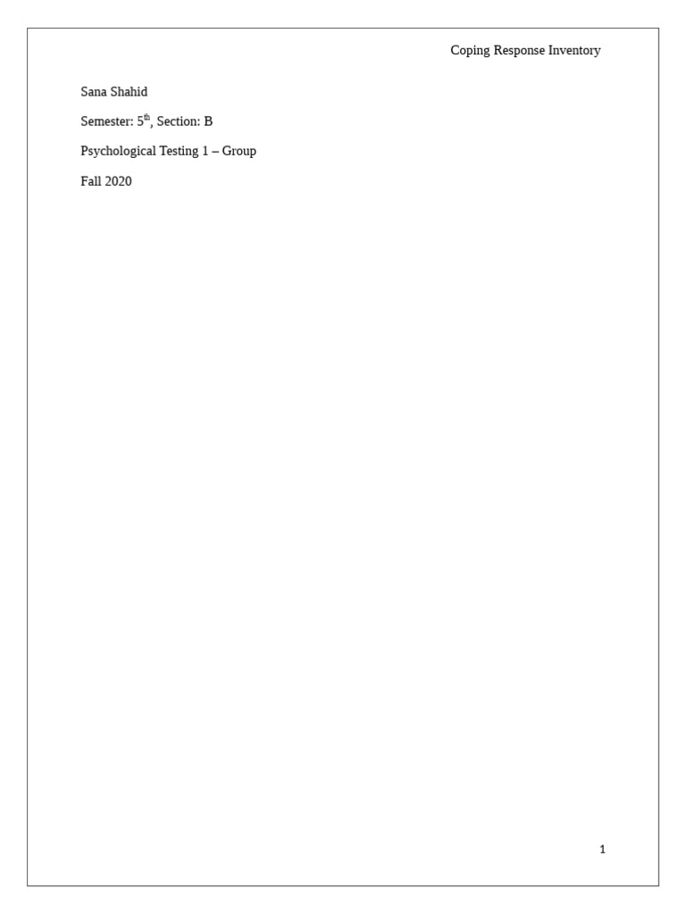 CRI Report Sana Shahid | Download Free PDF | Stress (Biology) | Self Esteem