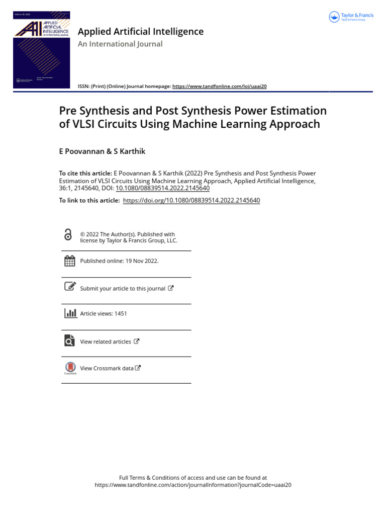 Pre Synthesis And Post Synthesis Power Estimation Of Vlsi Circuits Using Machine Learning