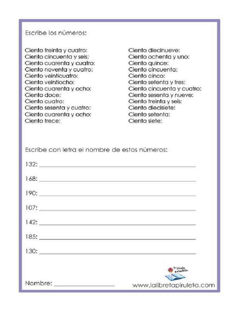 taller de lectura y escritura de numeros | PDF