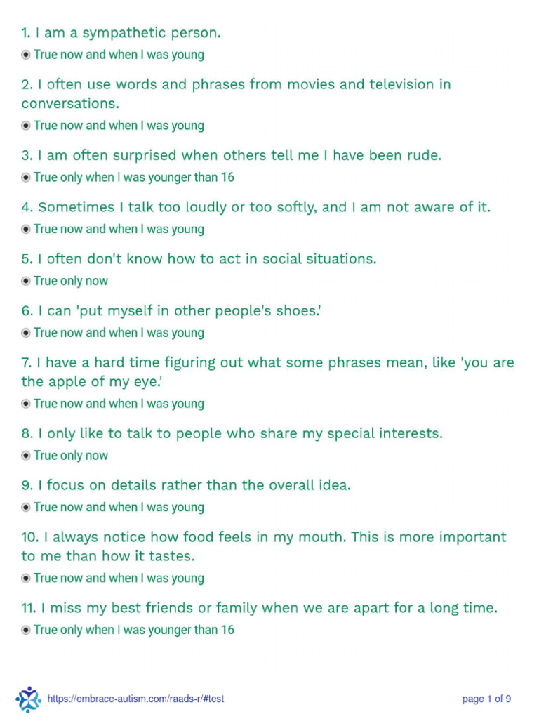 RAADS-R Autism Test Guide | PDF