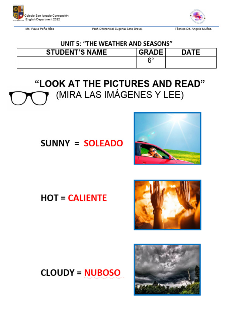 Clima y Estaciones en Inglés | PDF