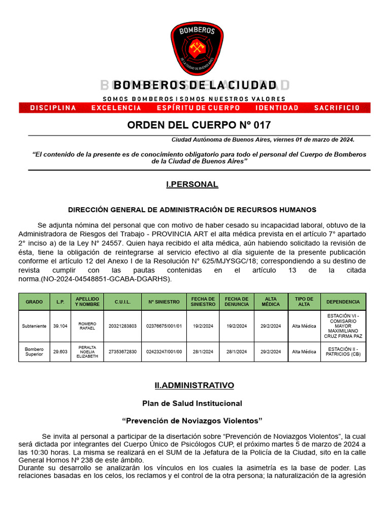 Orden de Cuerpo #017-24 | PDF | Adopción