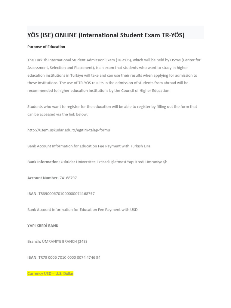136 Yos Online Yabanci Uyruklu Ogrenci Sinavi TR Yos | PDF | United ...