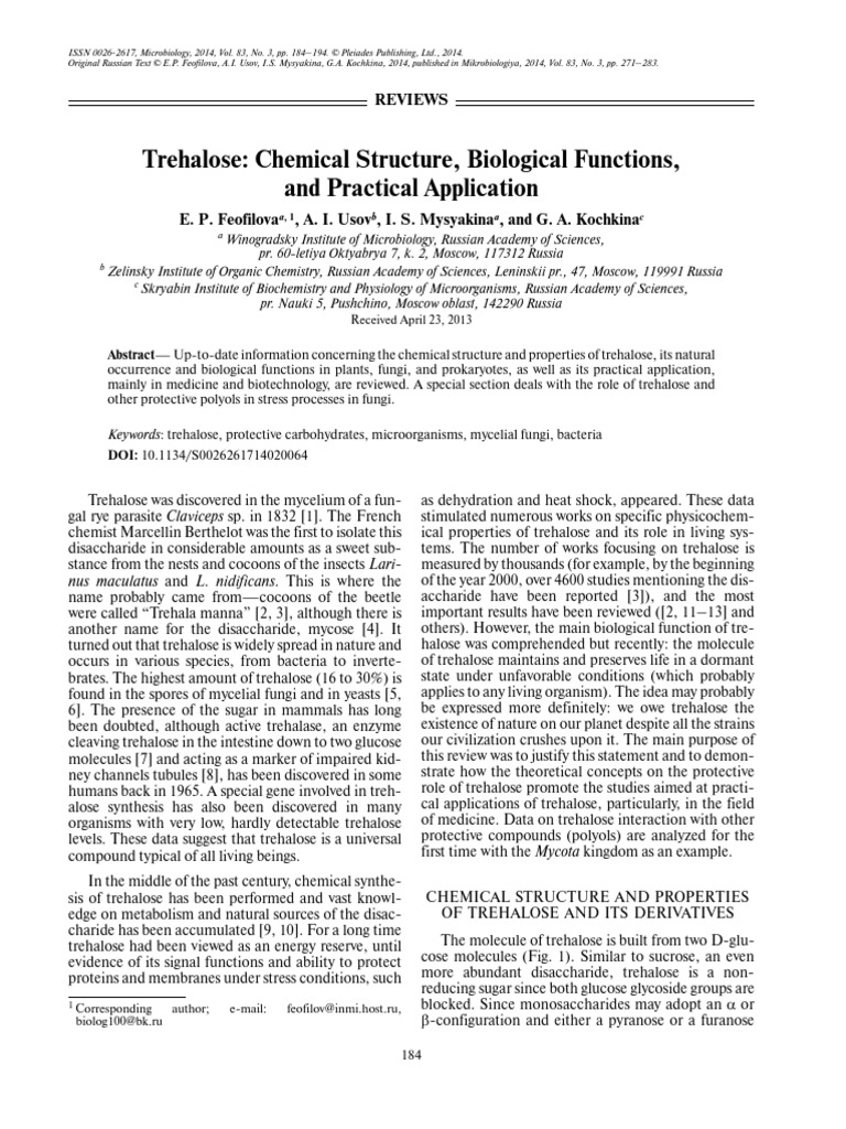 Ok Trehalose- Chemical Structure, Biological Functions, And Practical ...