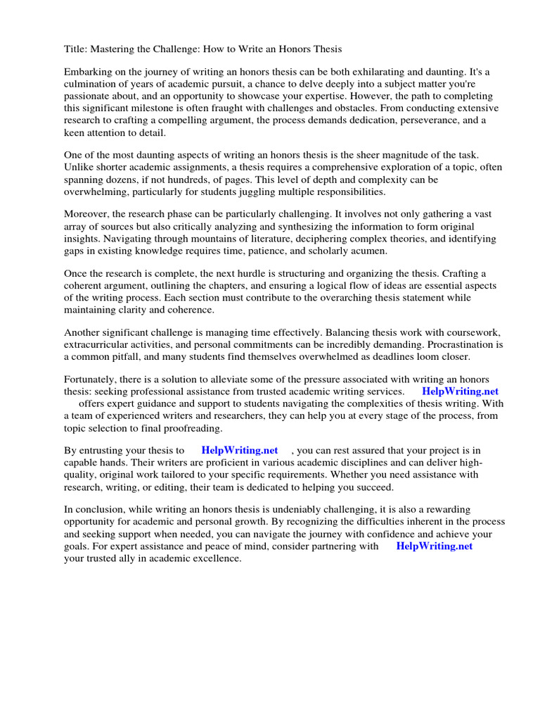 How to Write a Honors Thesis | PDF | Thesis