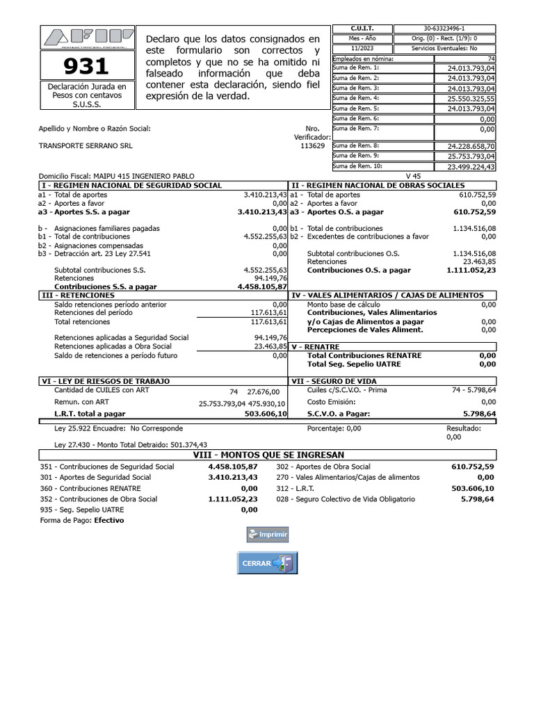906 - F931 +vep + Plan de Pagos - 11-2023 - Falta Pago Parcial | PDF