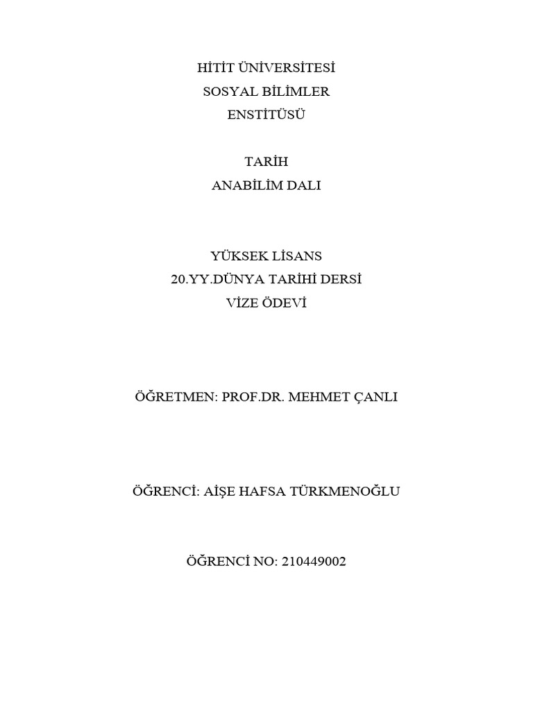 20.yy. Dünya Tarihi Vize Ödevi | PDF